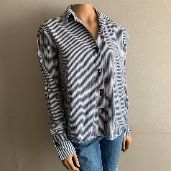 Shana | Tops | Shana Navy Striped Horn Fang Button Down Shirt | Poshmark